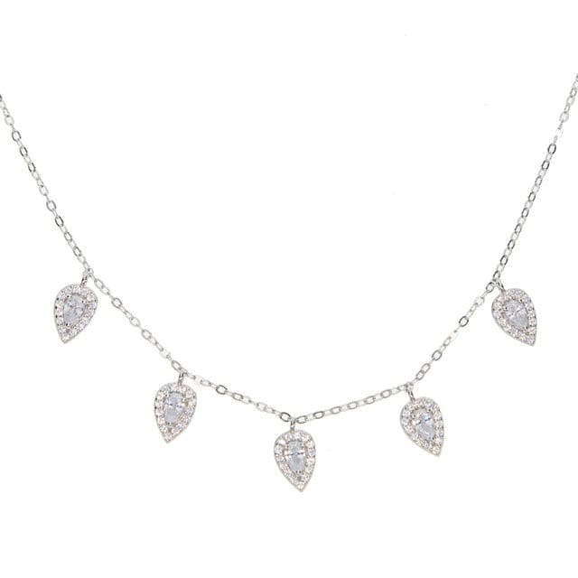 Luxury 925 Sterling Silver Tear Drop Shiny CZ Necklaces